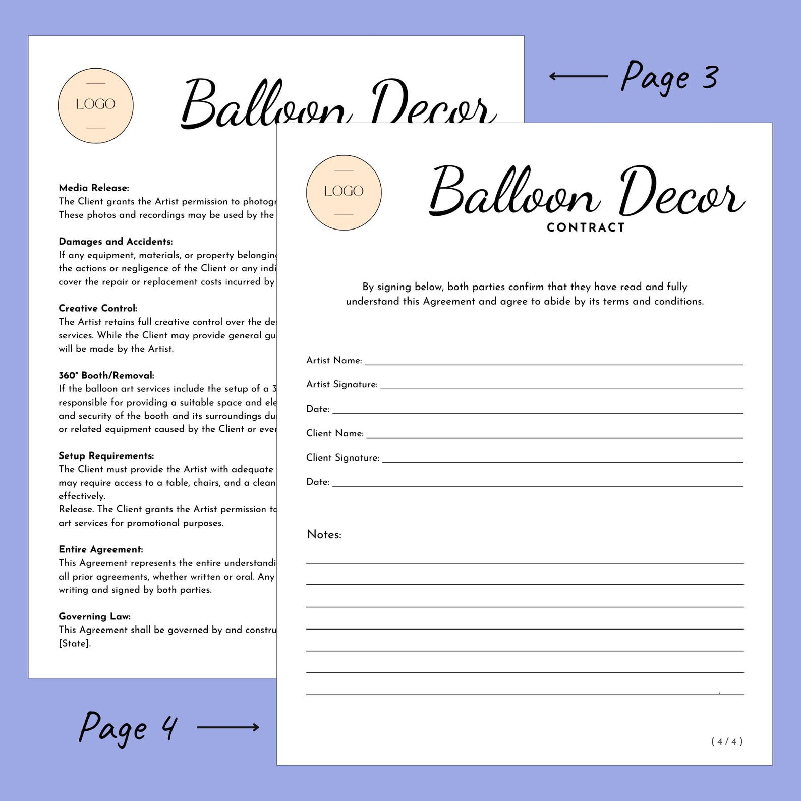 Balloon Artist Contract Template: Editable Balloon Decor Agreement ...
