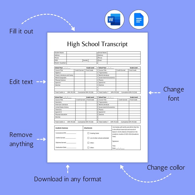 High School Transcript. Homeschool Transcript, Official Transcript. High School Transcript ...