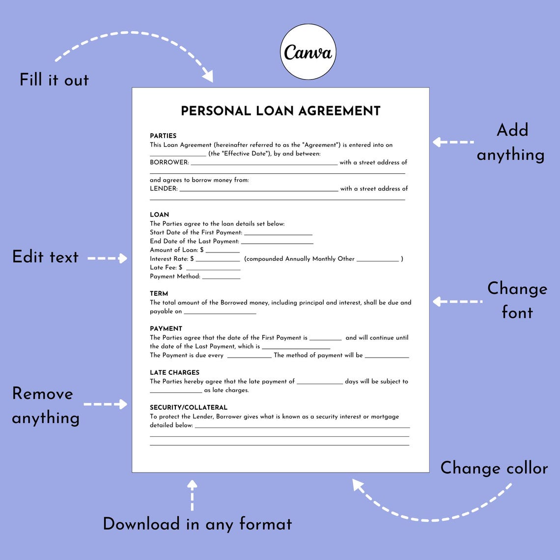 Personal Loan Agreement Template. Printable Personal Loan Agreement ...