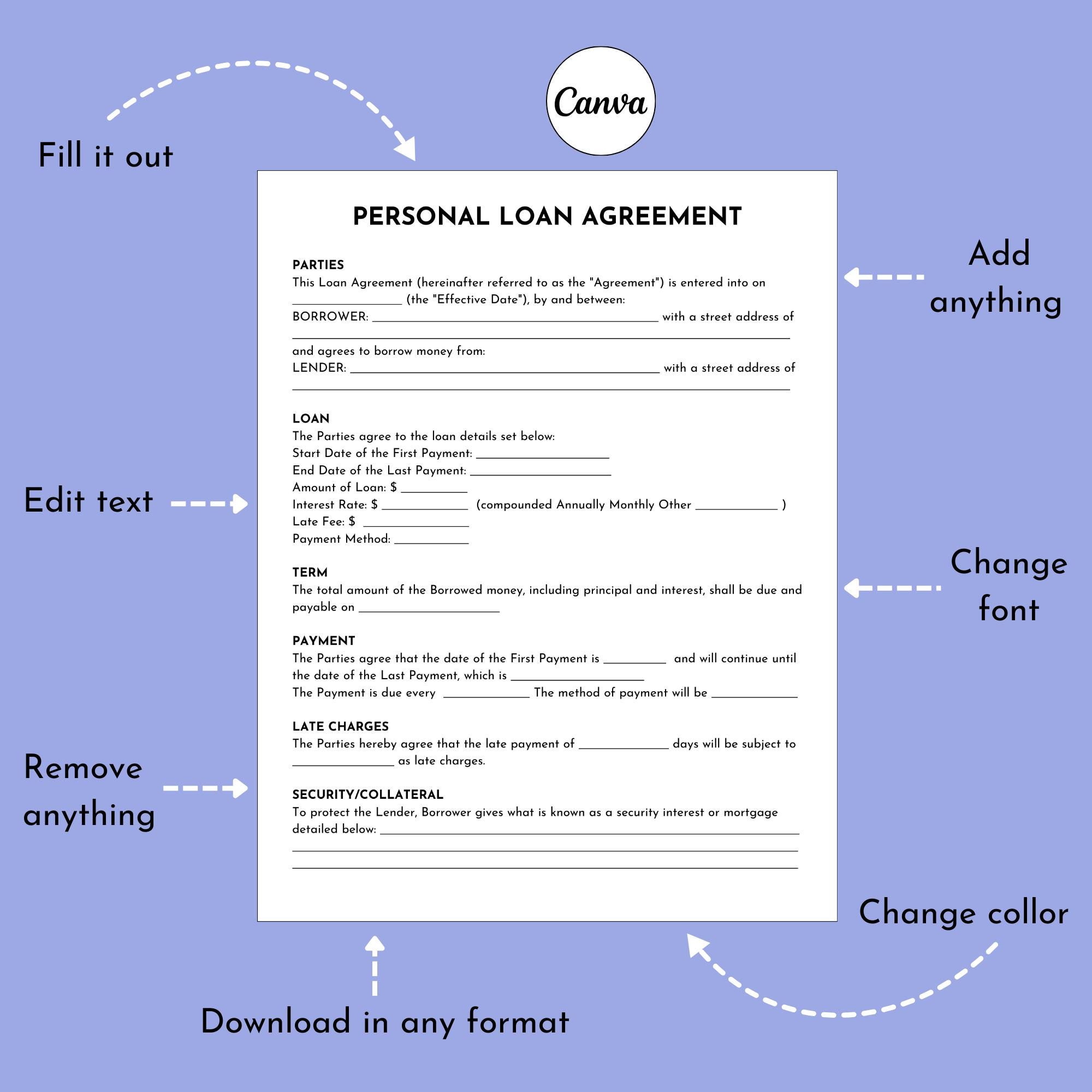 Personal Loan Agreement Template. Printable Personal Loan Agreement ...