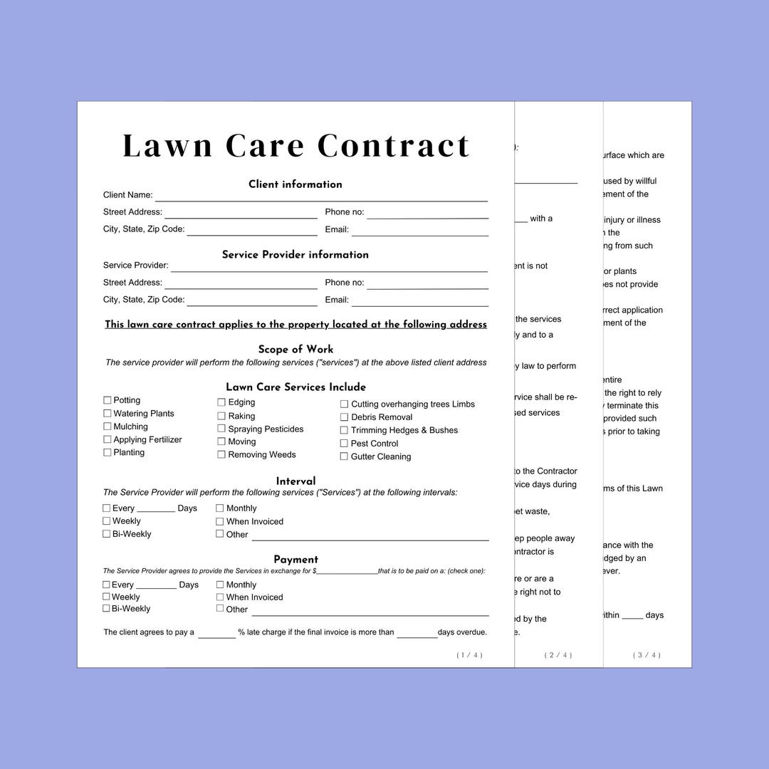Lawn Care Agreement, Service Contract, Agreement Template, Landscaping ...