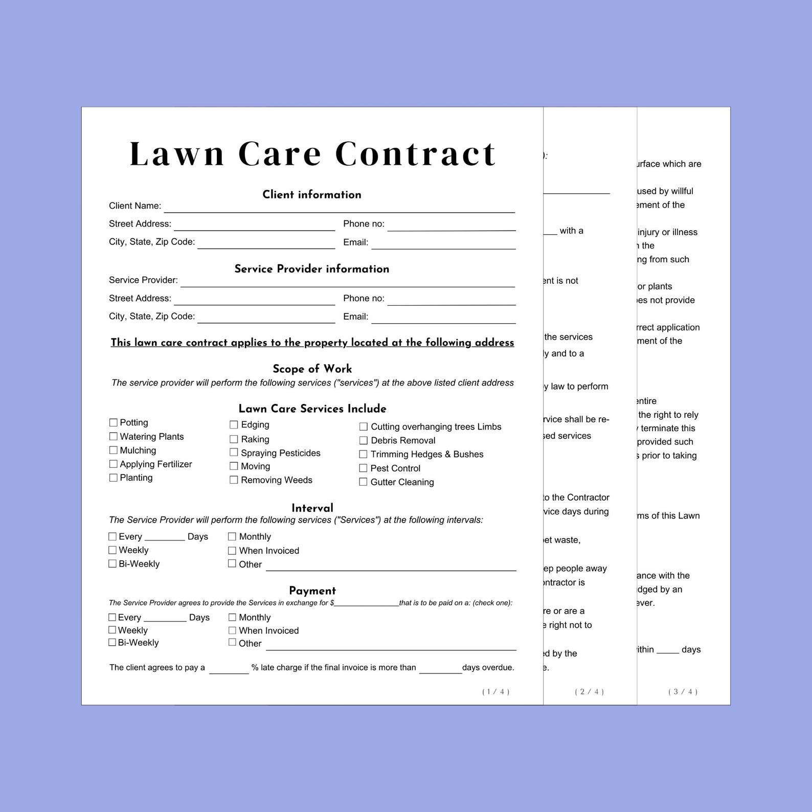 Editable Lawn Care Service Contract Template (digital Download) - Etsy
