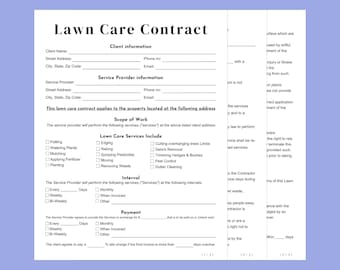 Lawn Care Contract, Lawncare Agreement Template - Word & Google Docs - Instant Download ...