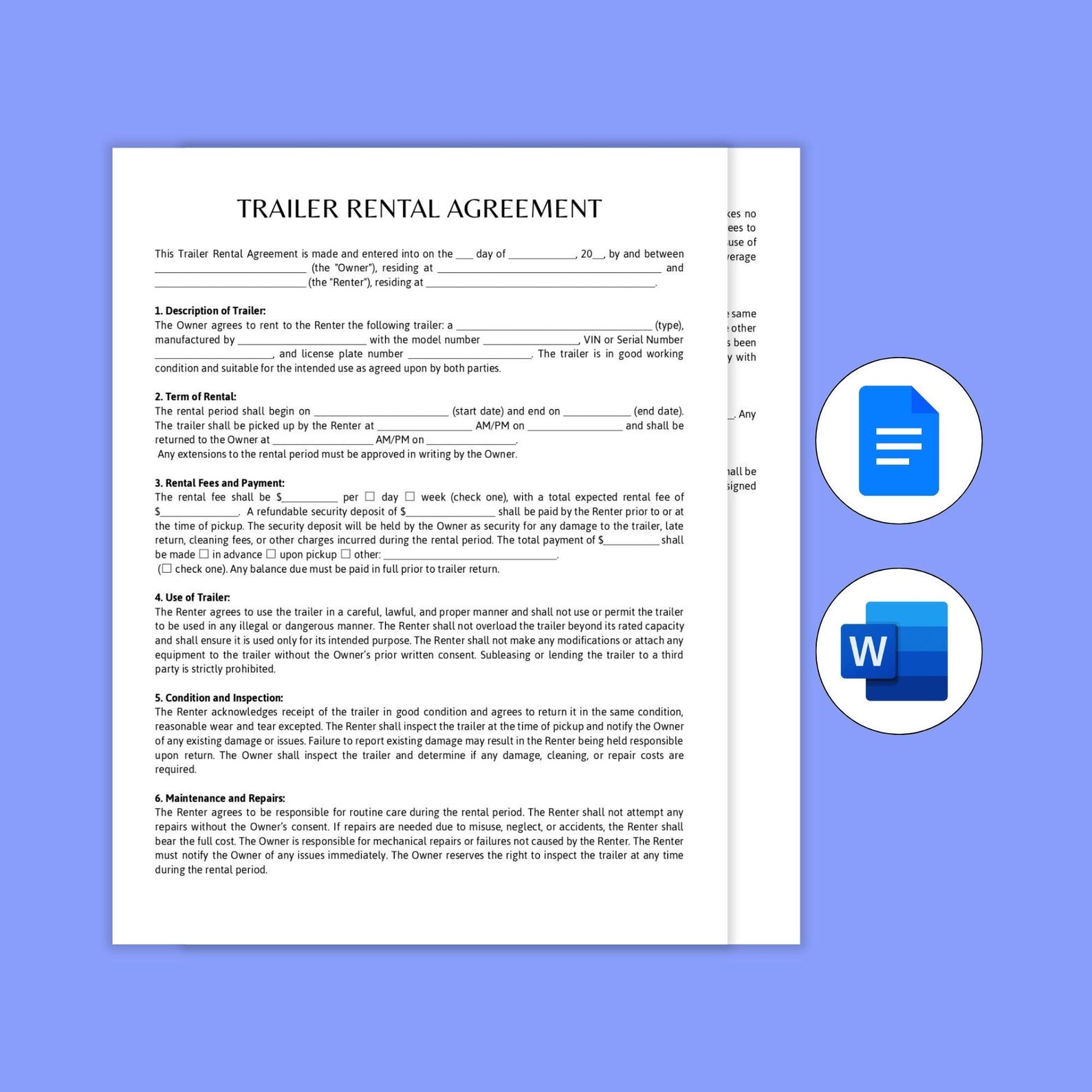 Trailer Rental Contract Template. Trailer Rental Agreement Template ...