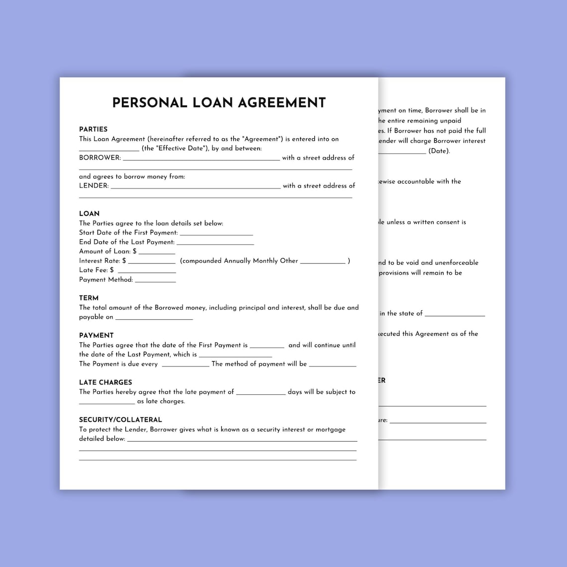 Personal Loan Agreement Template. Printable Personal Loan Agreement ...