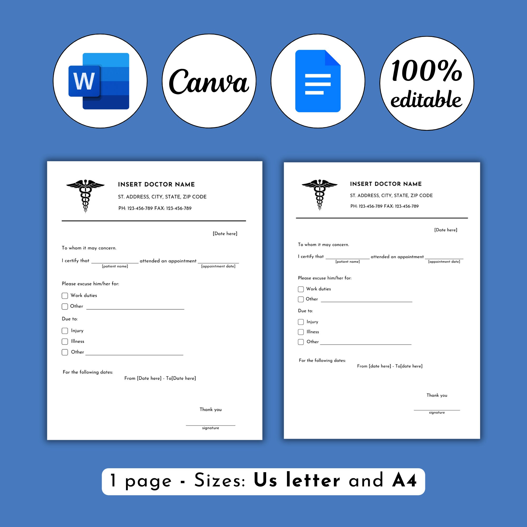 Fillable Doctors Note for Work, Doctor Excuse Note, Drs Note, Doctor ...