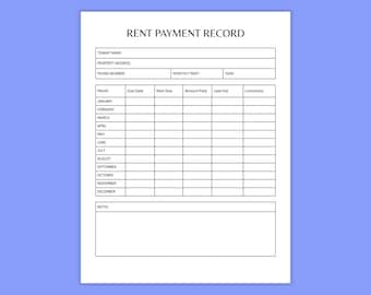 Printable Rent Payment Ledger Template (PDF) - Etsy