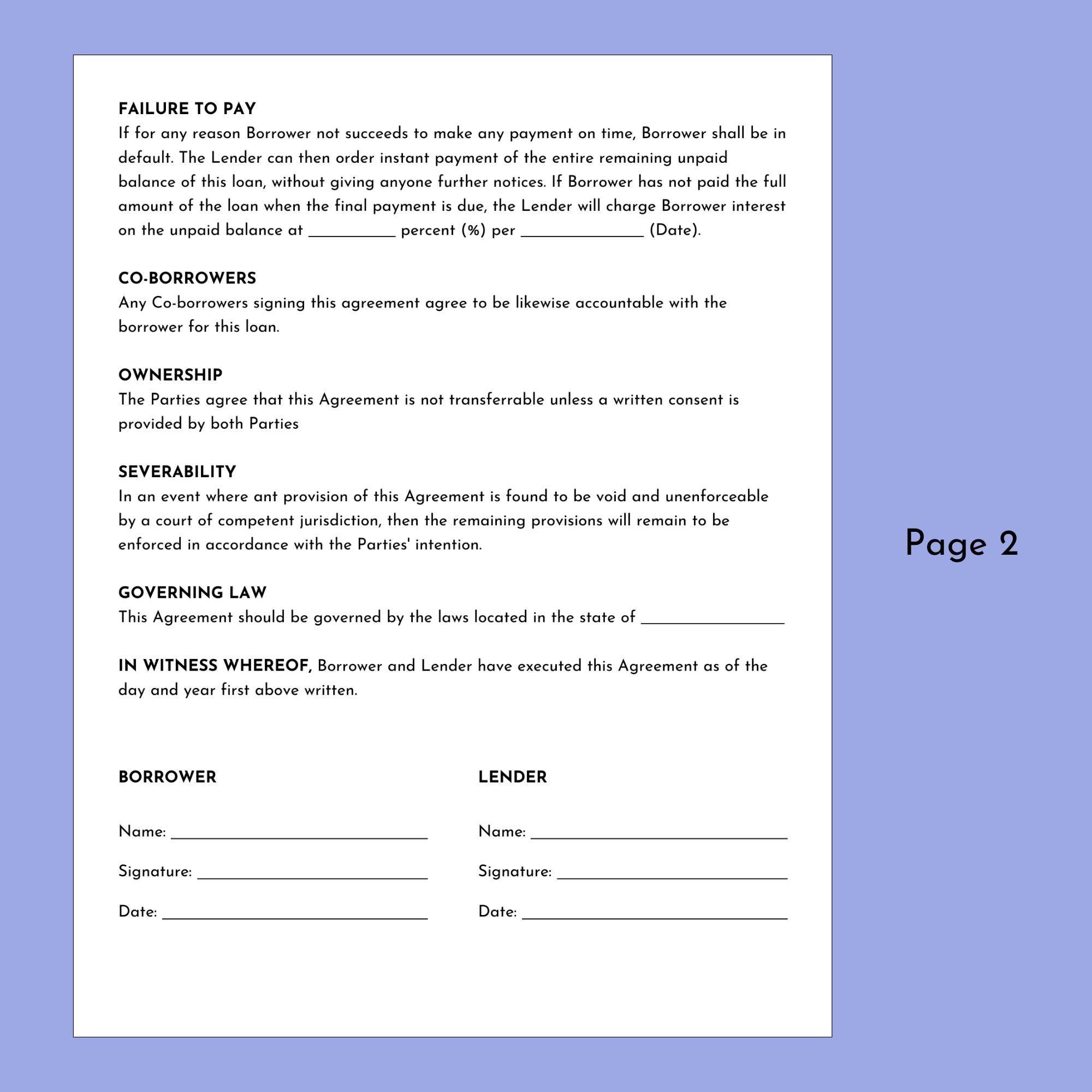 Personal Loan Agreement Template. Printable Personal Loan Agreement ...