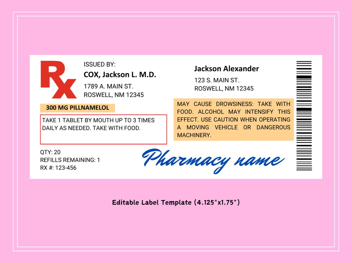 Prescription Label Template, Editable RX Bottle Label, Fun Pill Bottle ...