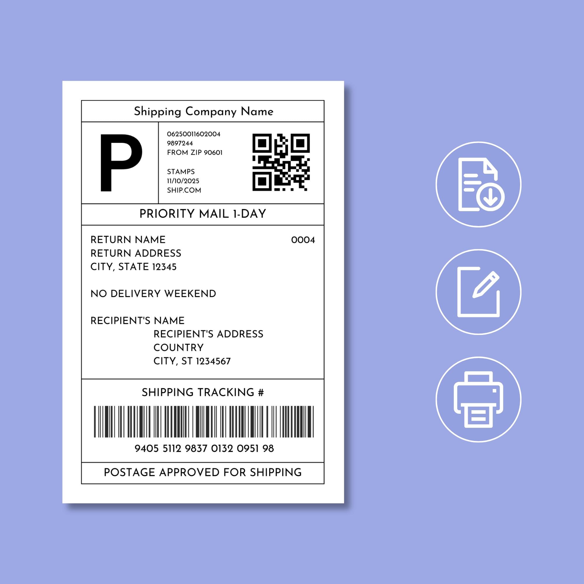 Shipping Label Template. Editable Personalized Mail Label. Fake ...