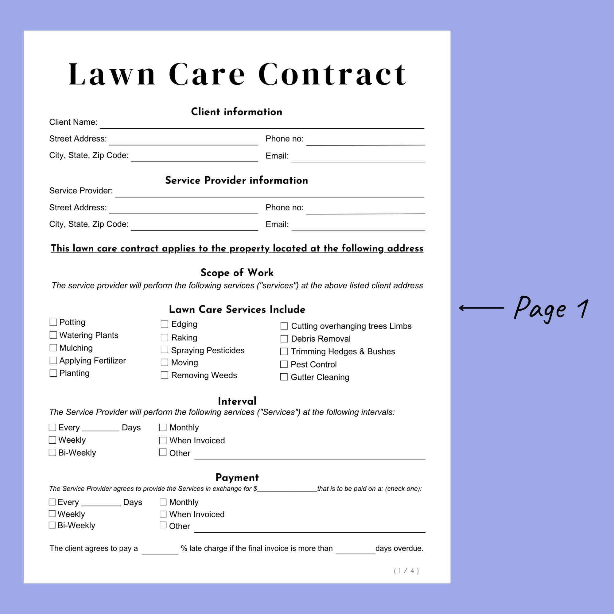Lawn Care Agreement, Service Contract, Agreement Template, Landscaping ...