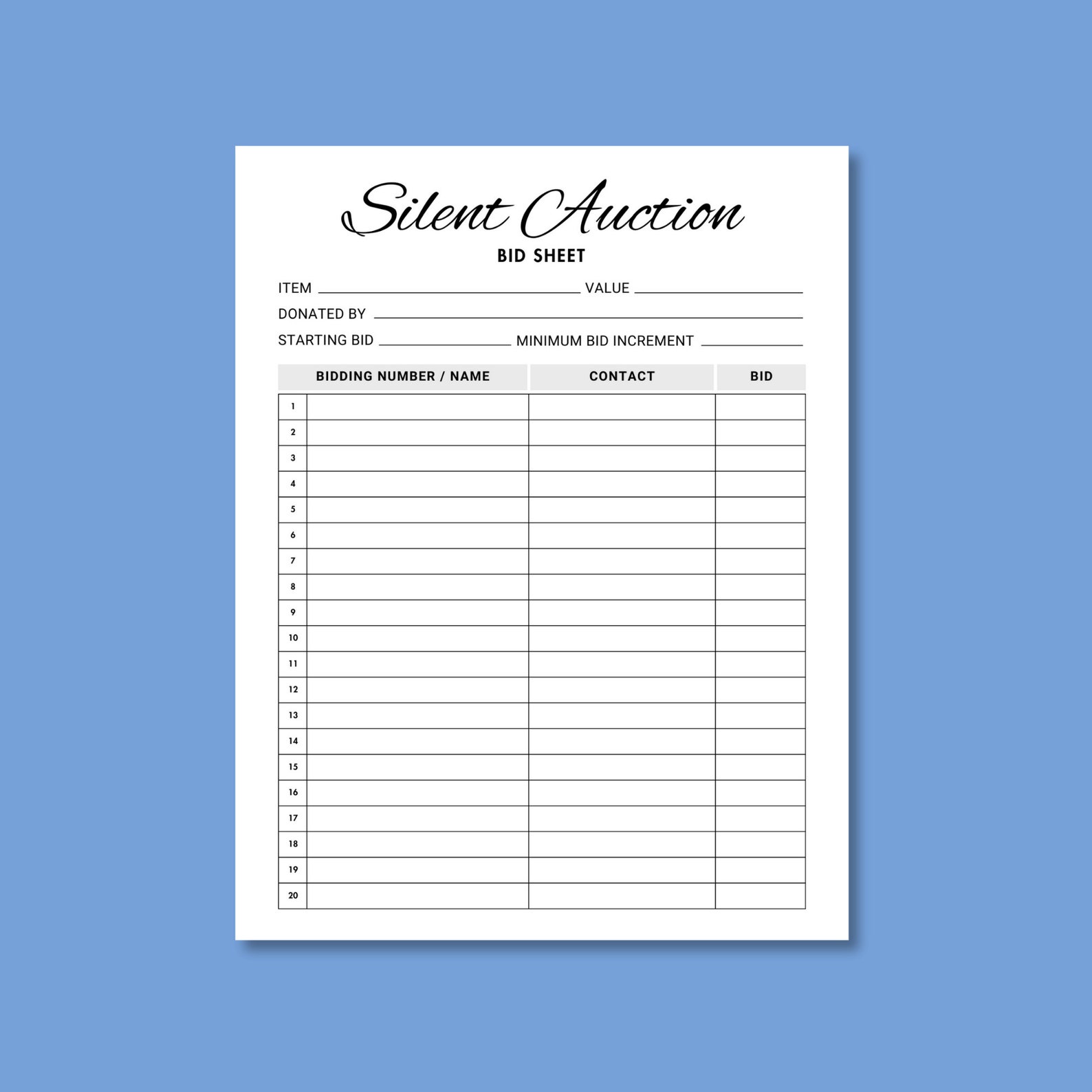 Editable Silent Auction Bid Sheet. Silent Auction Sign up Sheet, Fundraiser Sheet, Silent ...
