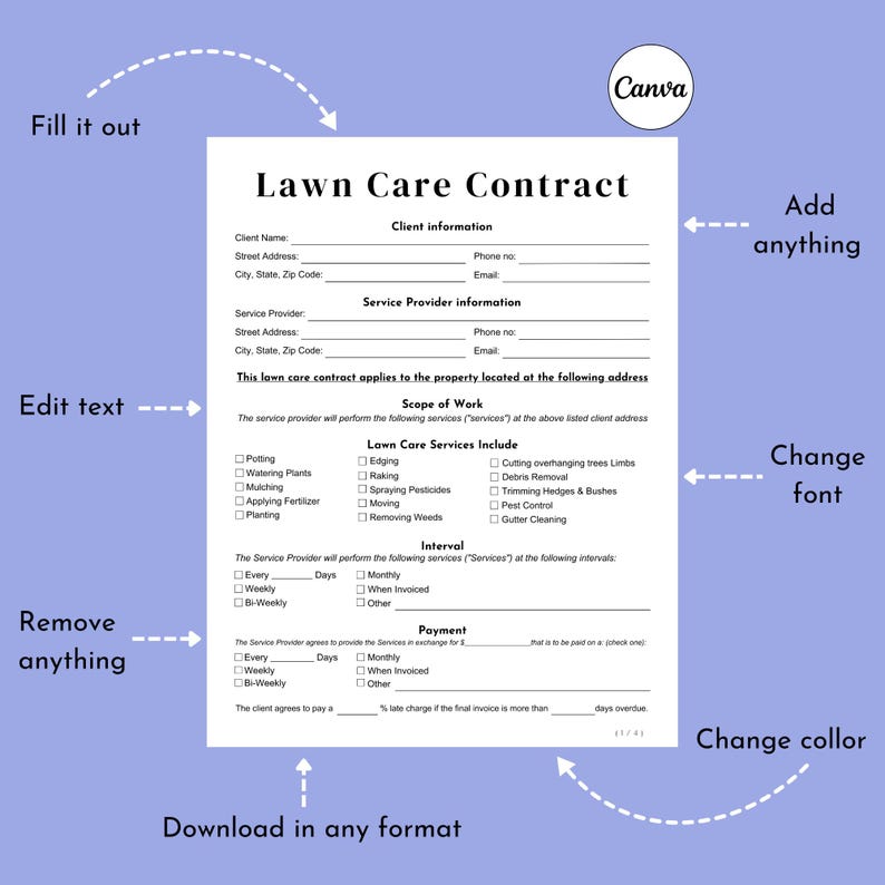 Lawn Care Agreement, Service Contract, Agreement Template, Landscaping ...