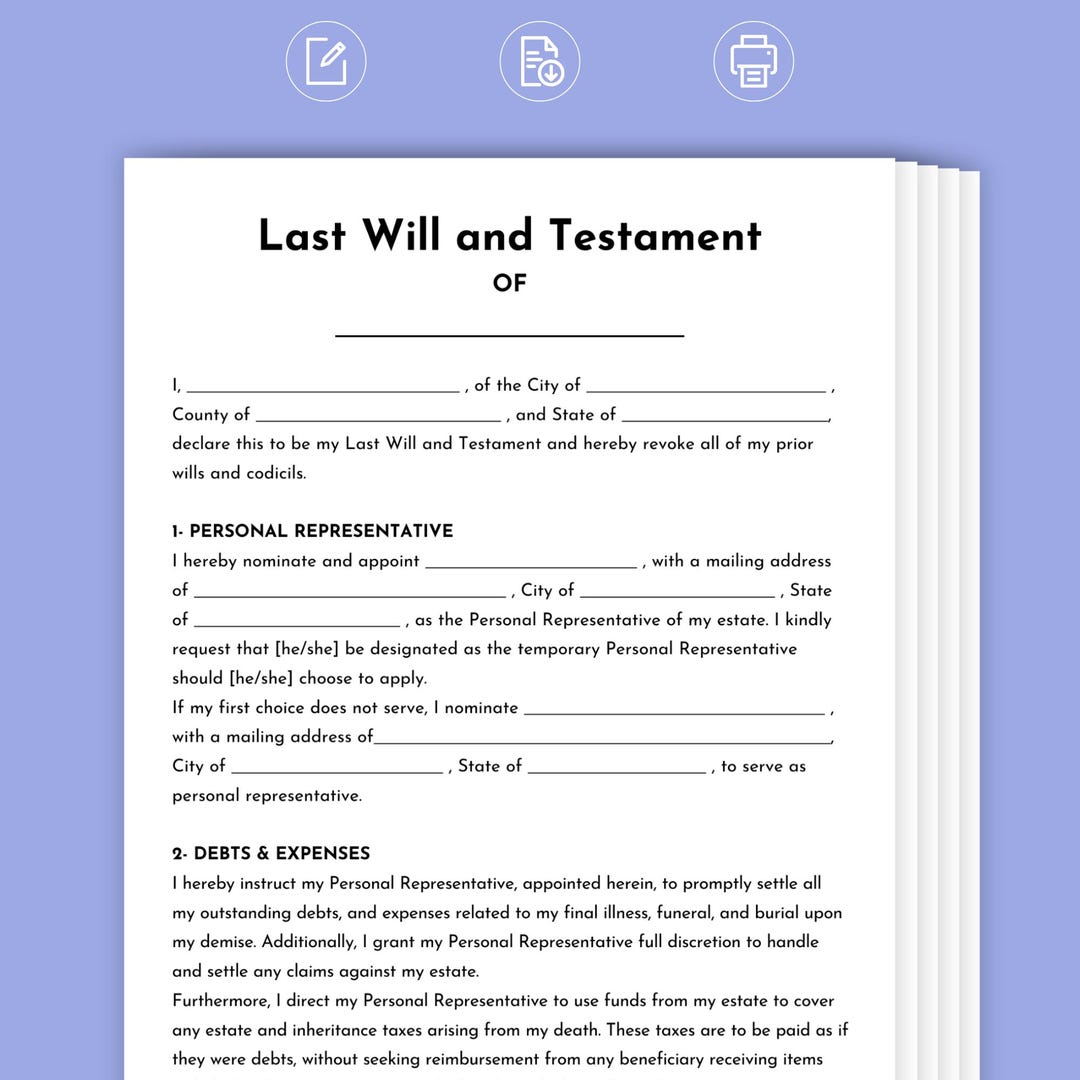 Last Will and Testament. Last Will and Testament Printable. Simple Last ...