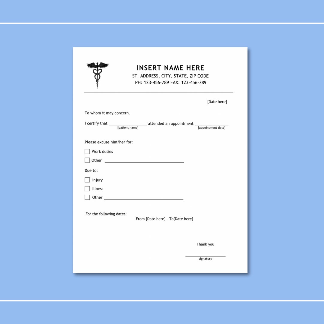 Fillable Doctors Note Doctor Excuse Note Template Custom - Etsy