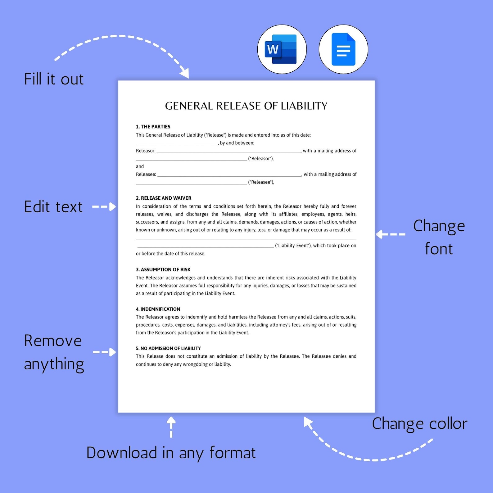 General Release of Liability Form Template (word, PDF, Google Docs) - Etsy