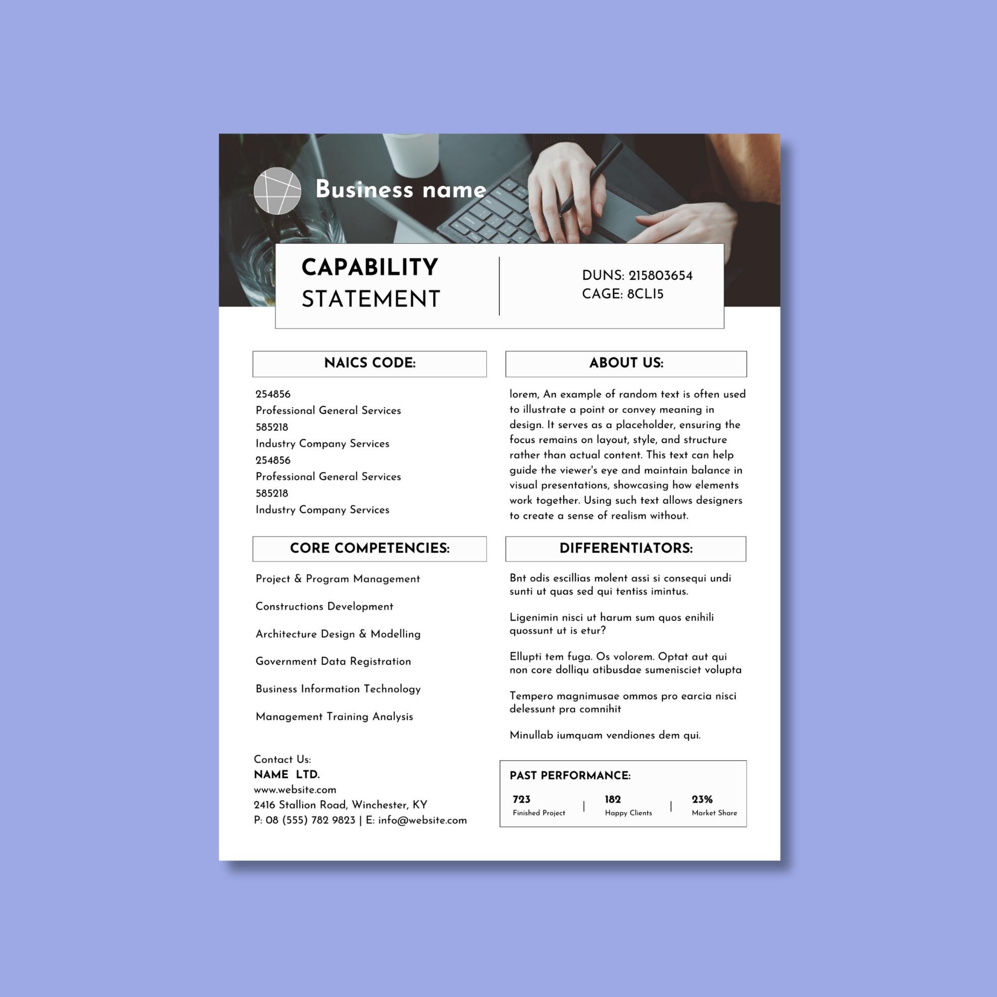 Capability Statement Business Capability Statement Editable