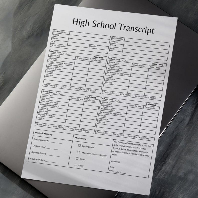 High School Transcript. Homeschool Transcript, Official Transcript ...