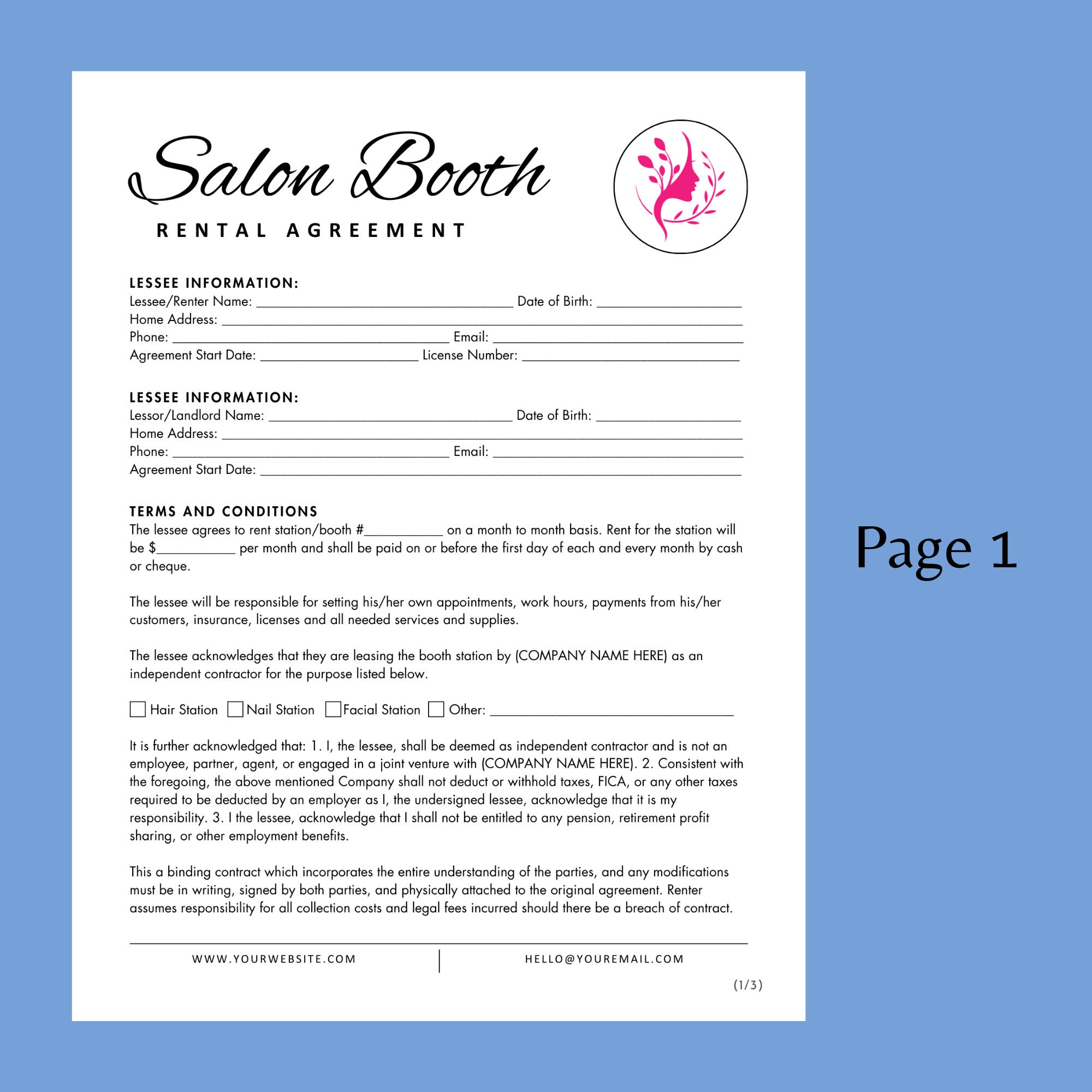 Professional Salon Booth Rental Contract. Editable Booth Rental ...