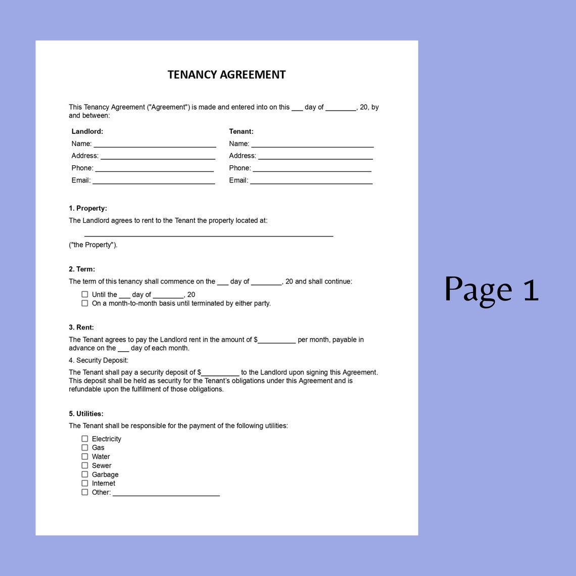 Editable Tenancy Agreement, Tenancy Agreement Template. Simple Tenancy ...