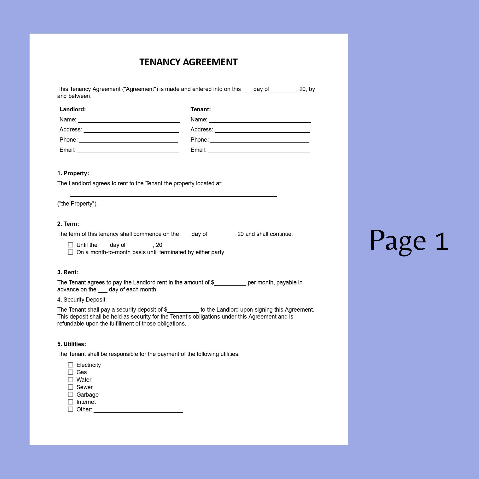 Editable Tenancy Agreement, Tenancy Agreement Template. Simple Tenancy ...