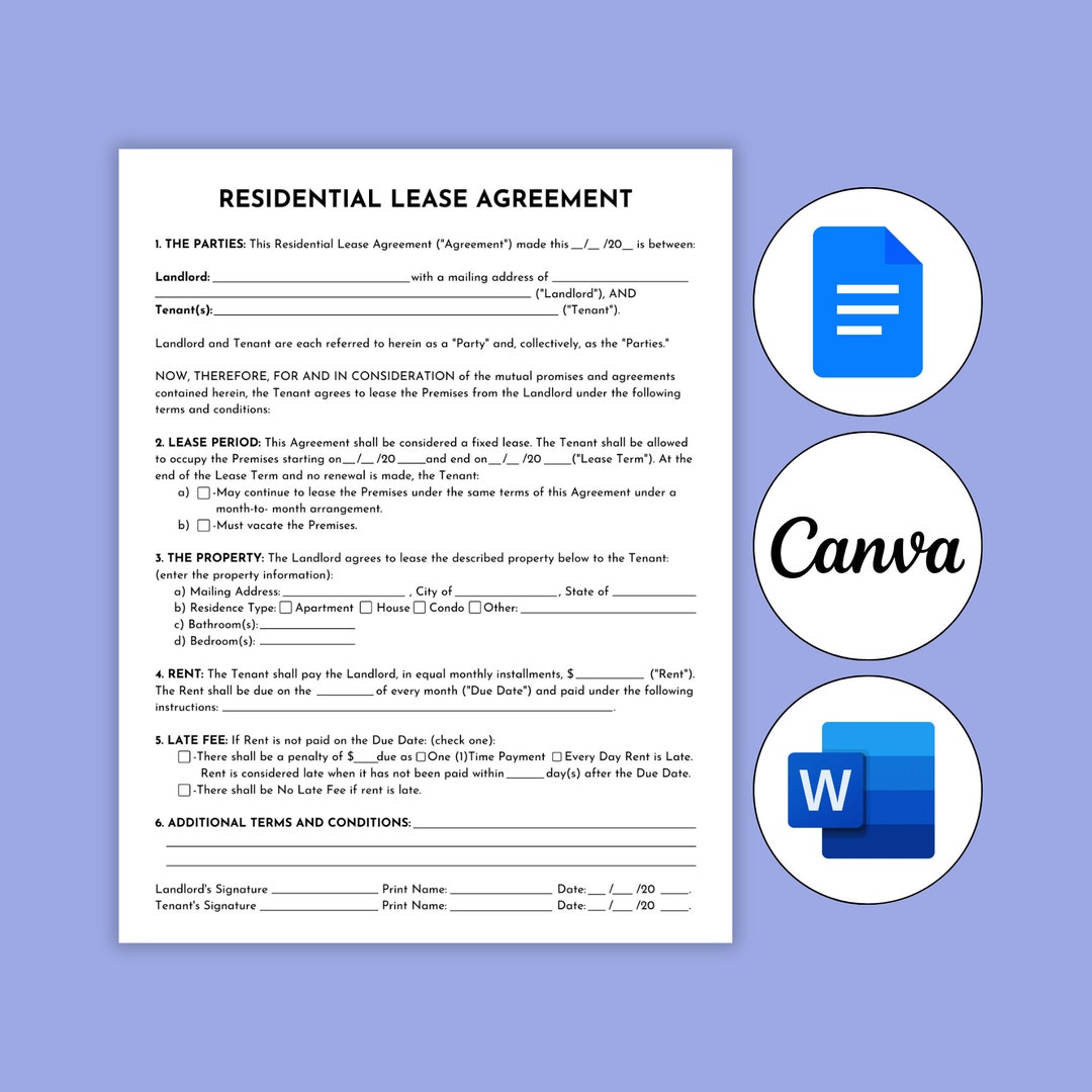 Editable Residential Lease Agreement Template: US Letter & A4 (digital ...