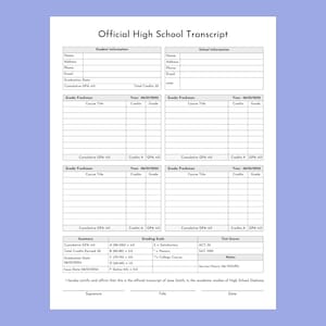 High School Transcript .homeschool Transcript, Editable High School ...
