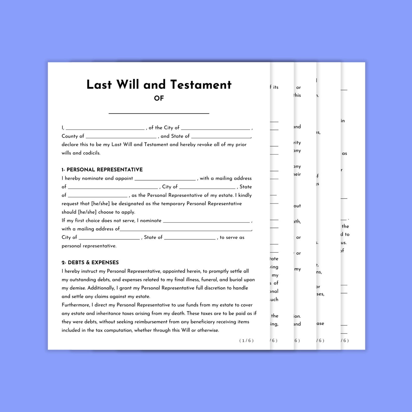 Last Will and Testament Template, Fillable Legal Document (PDF Download ...