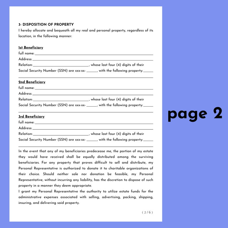 Last Will and Testament Template: Simple Printable (word, PDF, Canva ...