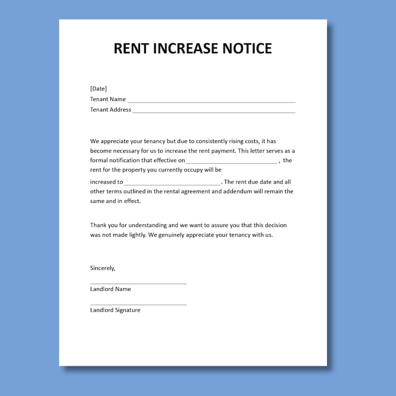 Rental Increase Notice, Rental Increase Form, Rental Increase Letter ...
