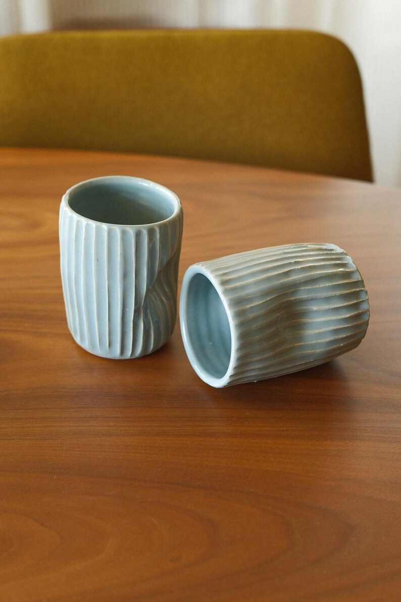 12 Oz Blue Ceramic Thumb Mug | Thumbprint Tumbler, Handmade Pinch Cup ...