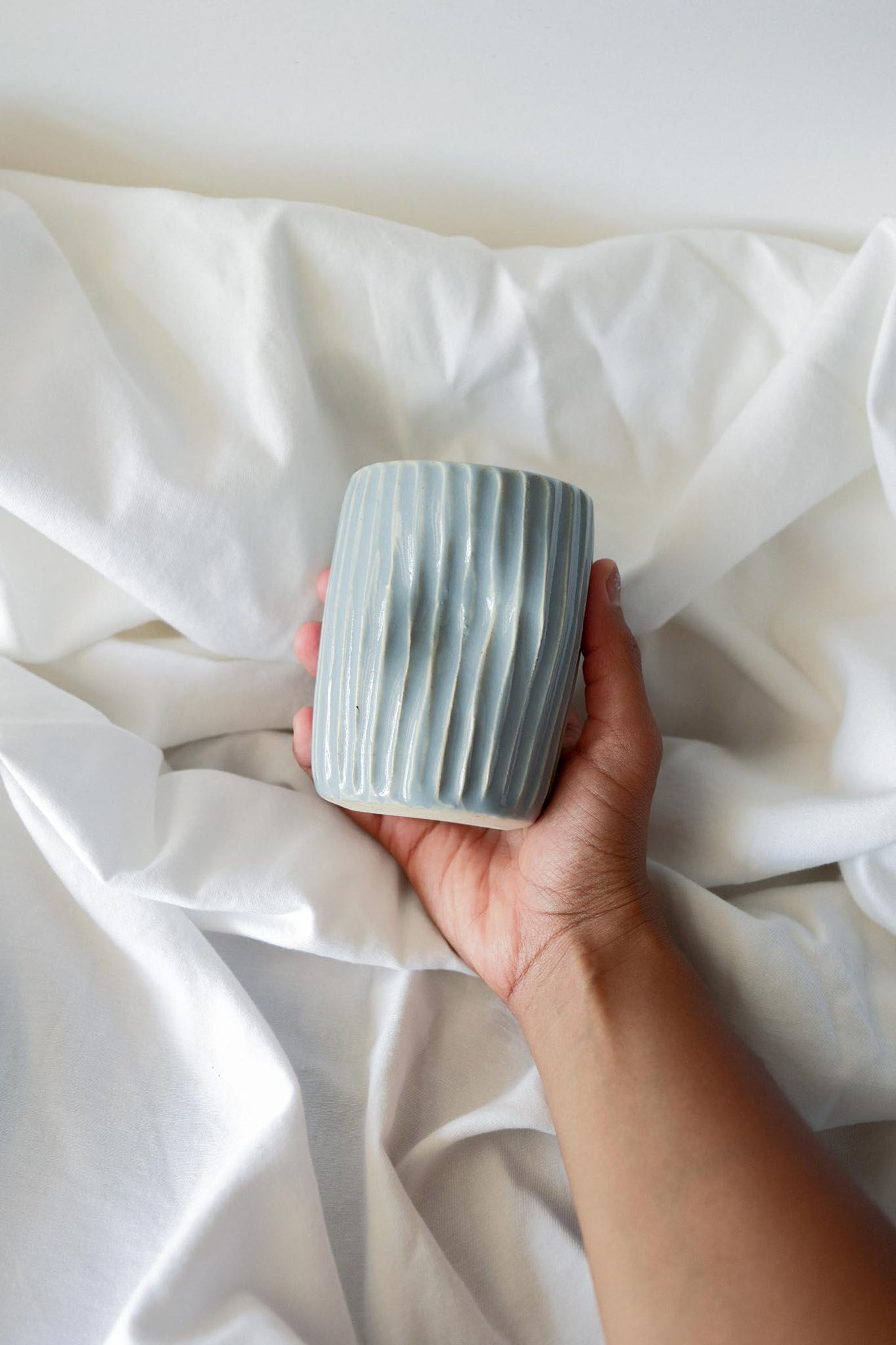 12 Oz Blue Ceramic Thumb Mug | Thumbprint Tumbler, Handmade Pinch Cup ...