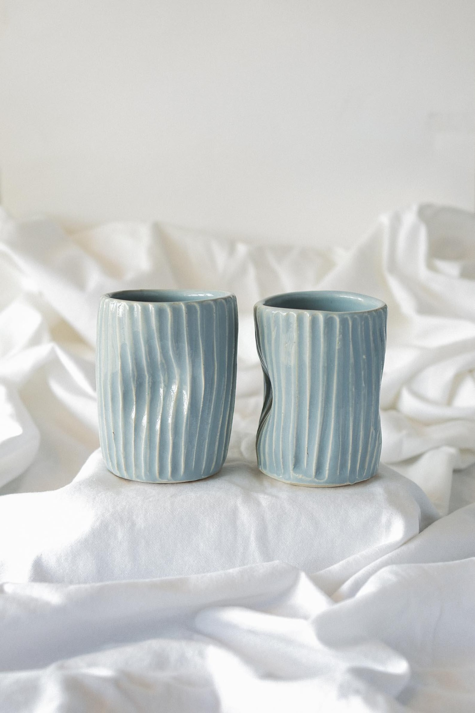 12 Oz Blue Ceramic Thumb Mug | Thumbprint Tumbler, Handmade Pinch Cup ...