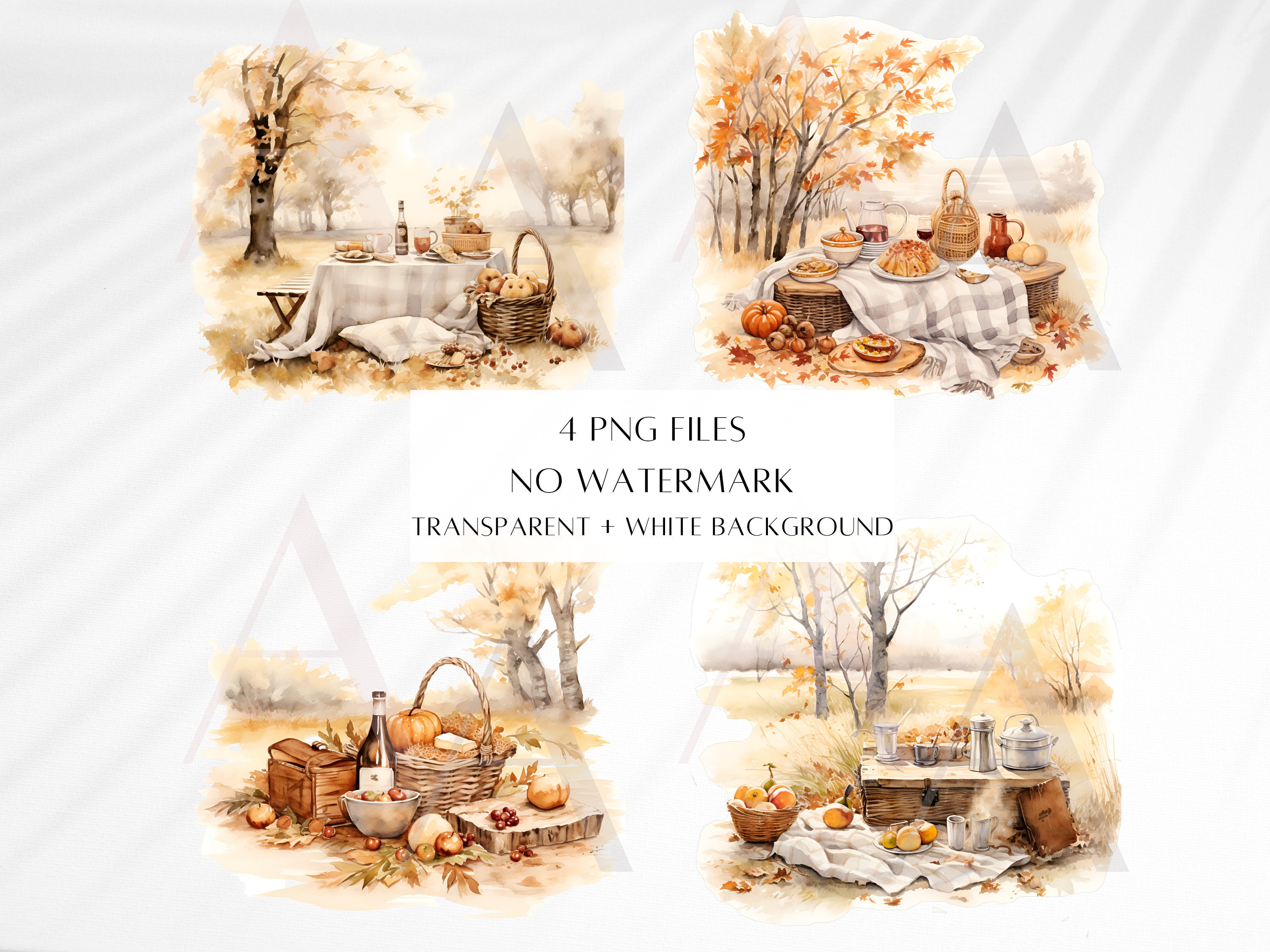 Fall Picnic Watercolor Clipart | Autumn Scenes Clipart | Fall ...
