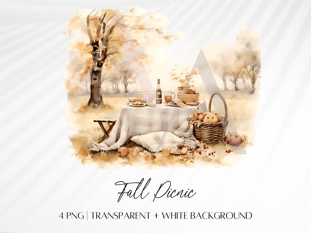 Fall Picnic Watercolor Clipart | Autumn Scenes Clipart | Fall ...