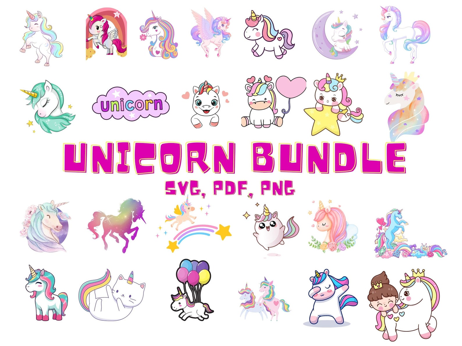 Unicorn SVG PNG Bundle, Colorful Unicorn Head Vector, Unicorn Rainbow ...