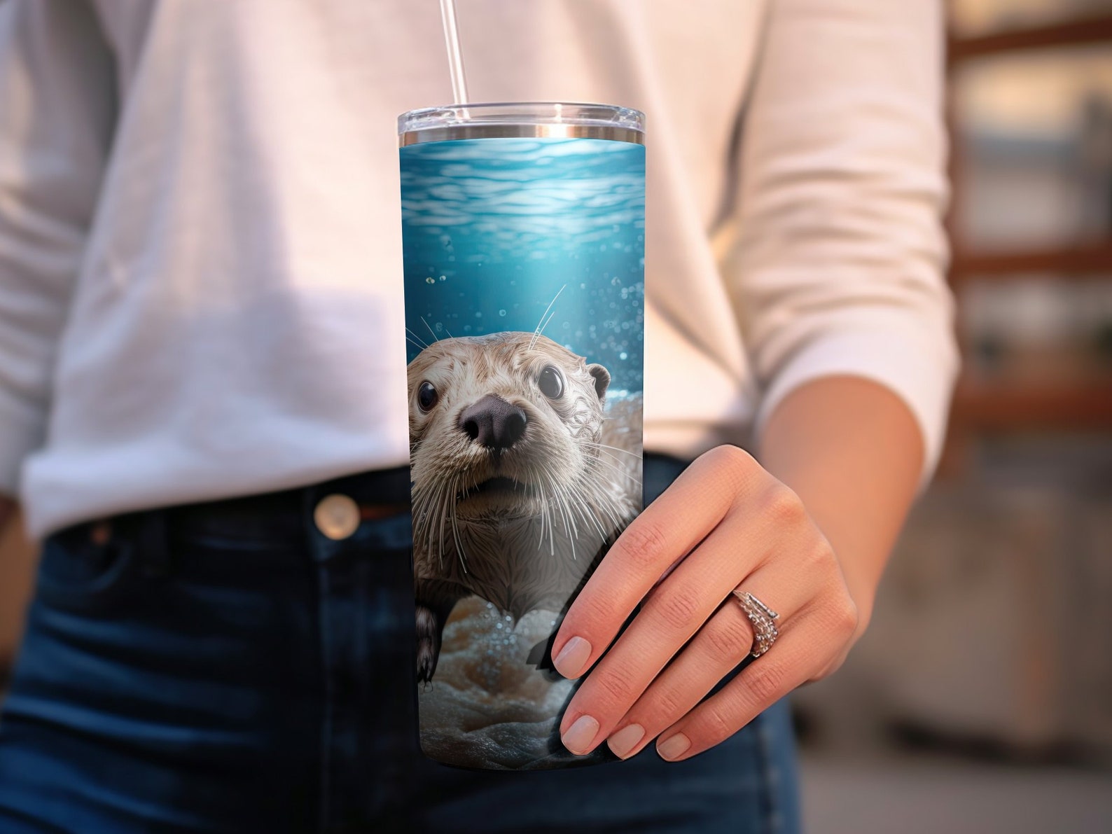 3D Vibrant Animal Otter 20oz 30oz Skinny Tumbler Sublimation Design ...