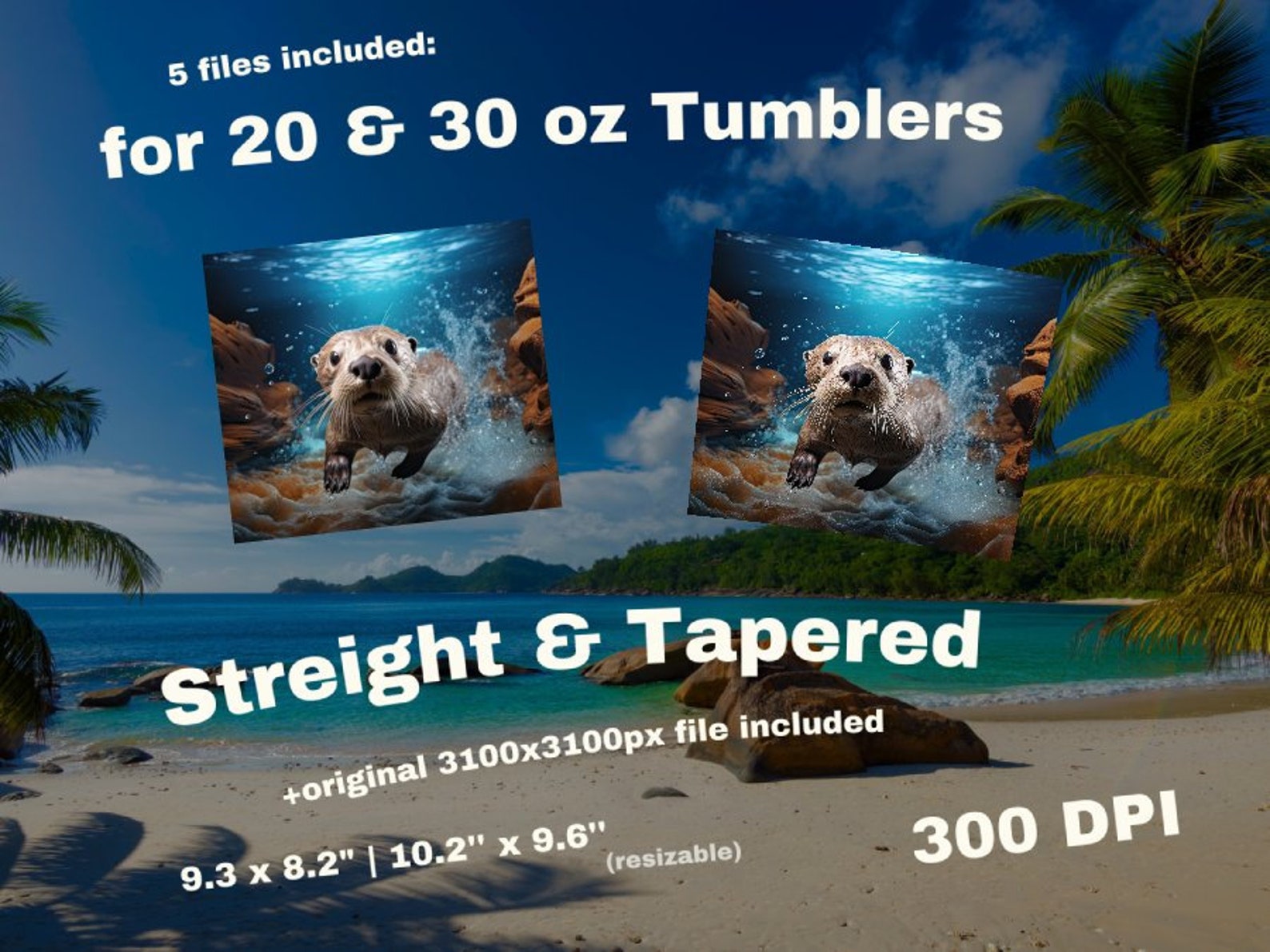 3D Vibrant Animal Otter 20oz 30oz Skinny Tumbler Sublimation Design ...