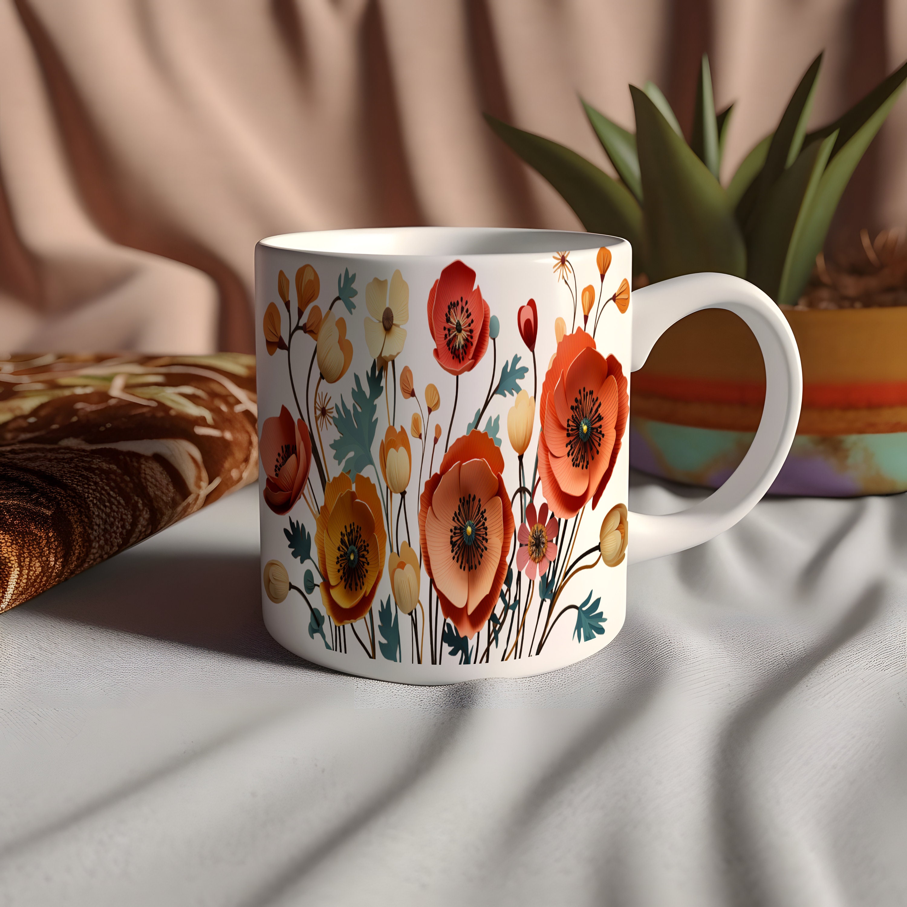 Poppy Blossom Mug Floral Art Cup Poppy Mug Vibrant Poppy - Etsy