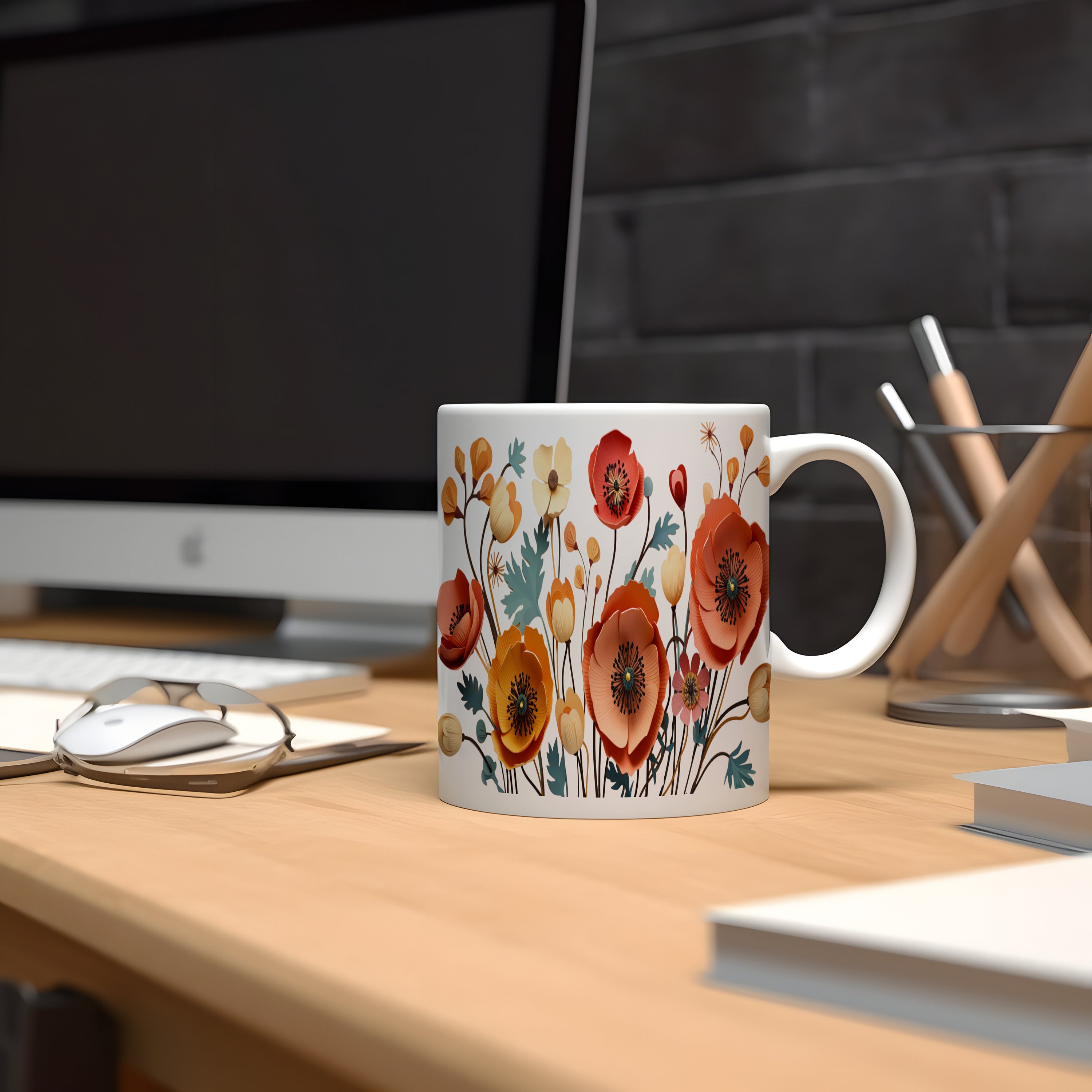 Poppy Blossom Mug Floral Art Cup Poppy Mug Vibrant Poppy - Etsy