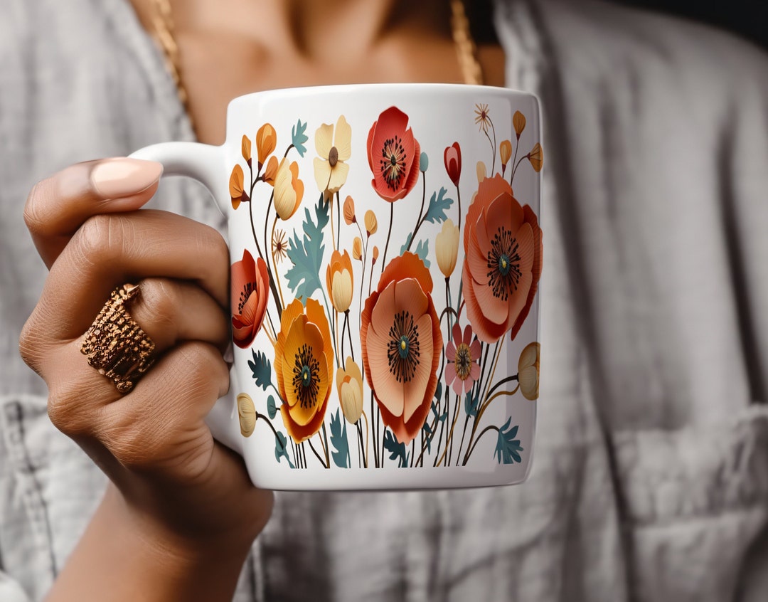 Poppy Blossom Mug Floral Art Cup Poppy Mug Vibrant Poppy - Etsy