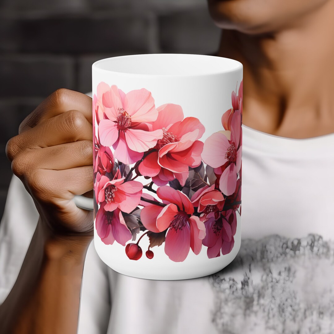 Fuchsia Mug Floral Pattern Cup Vibrant Coffee Mug Fuchsia Design ...