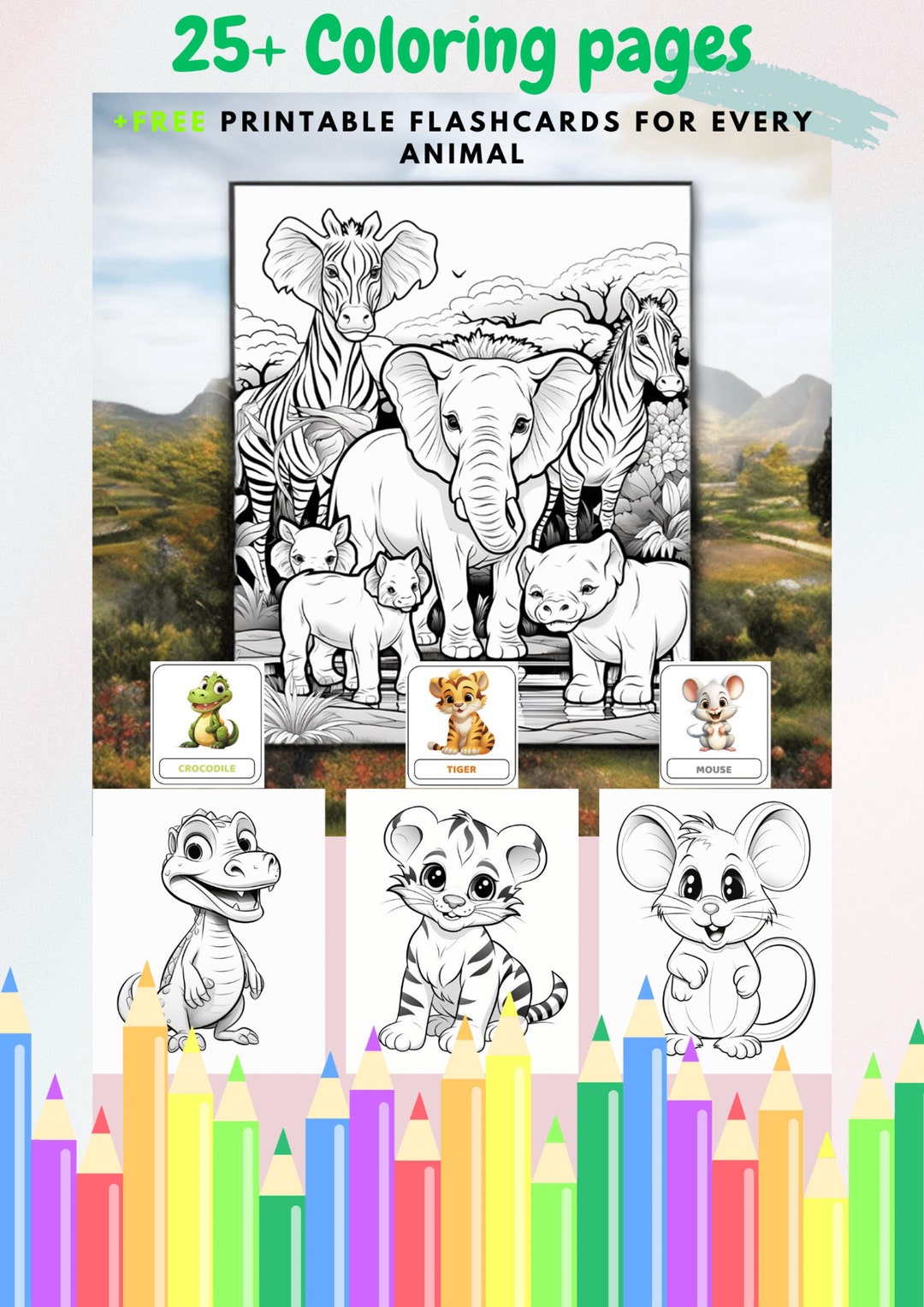 25+ Printable Coloring Pages for Kids + Free Flashcards for Every ...