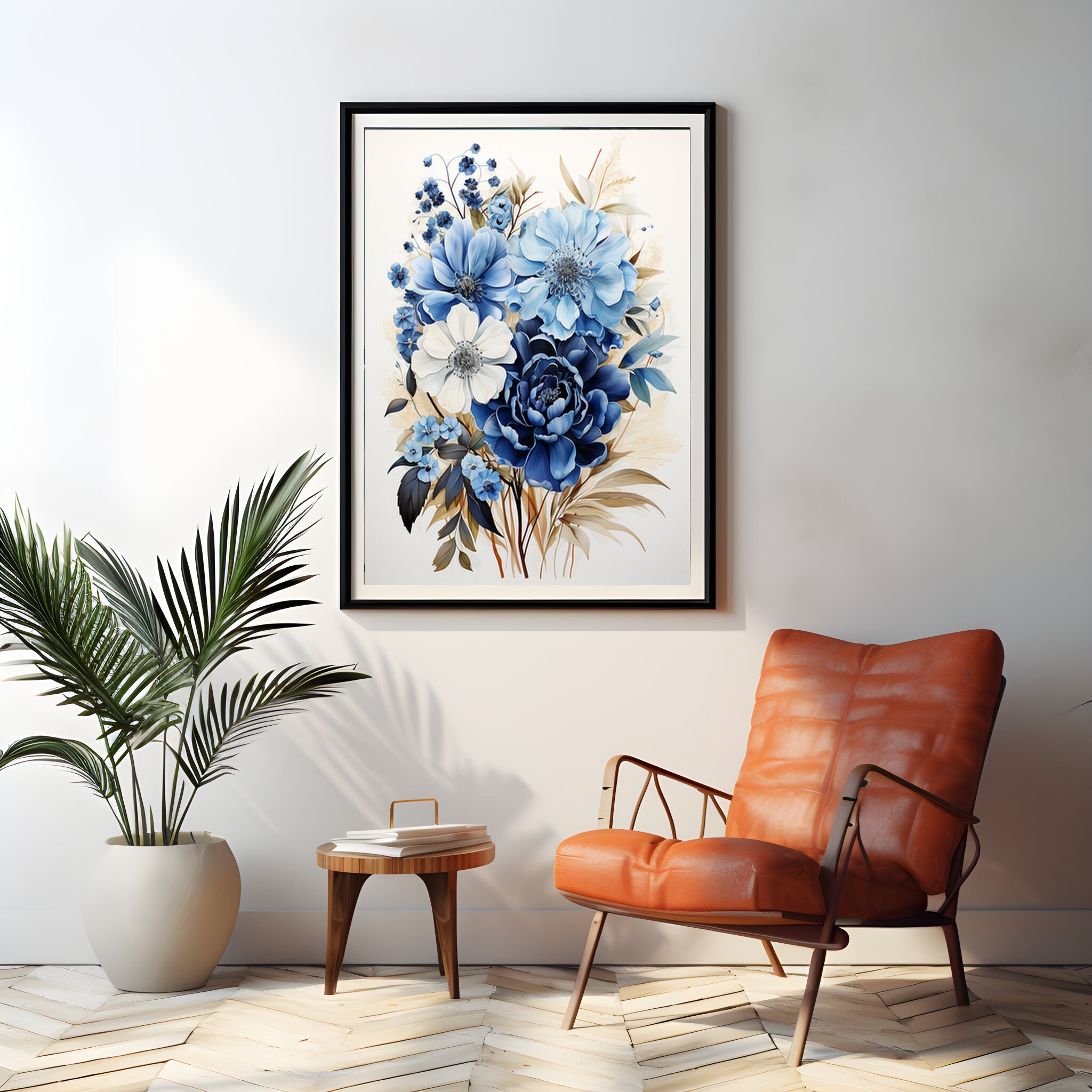 Floral Watercolor Print, Watercolor Printable, Blue Floral Printable ...