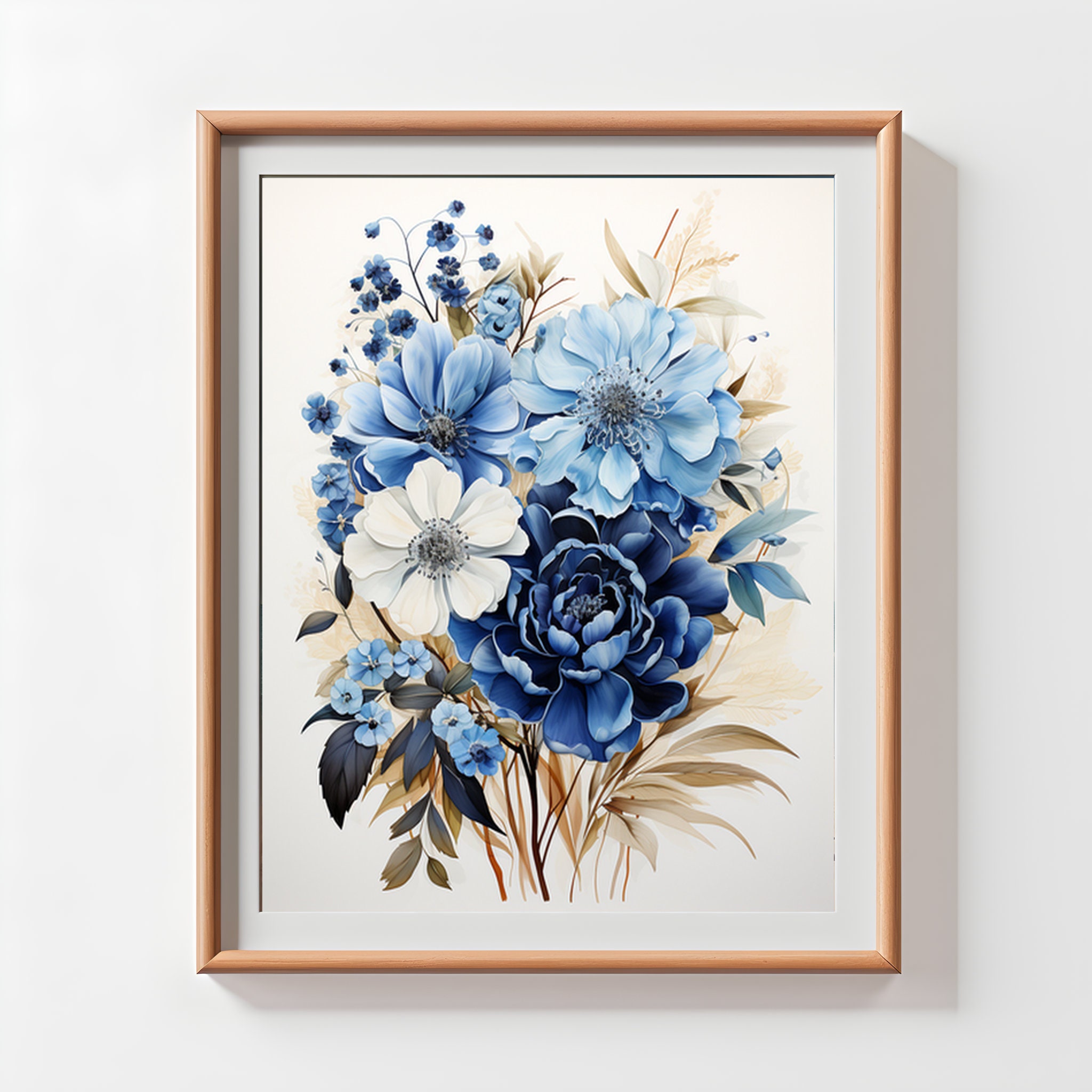 Floral Watercolor Print, Watercolor Printable, Blue Floral Printable ...