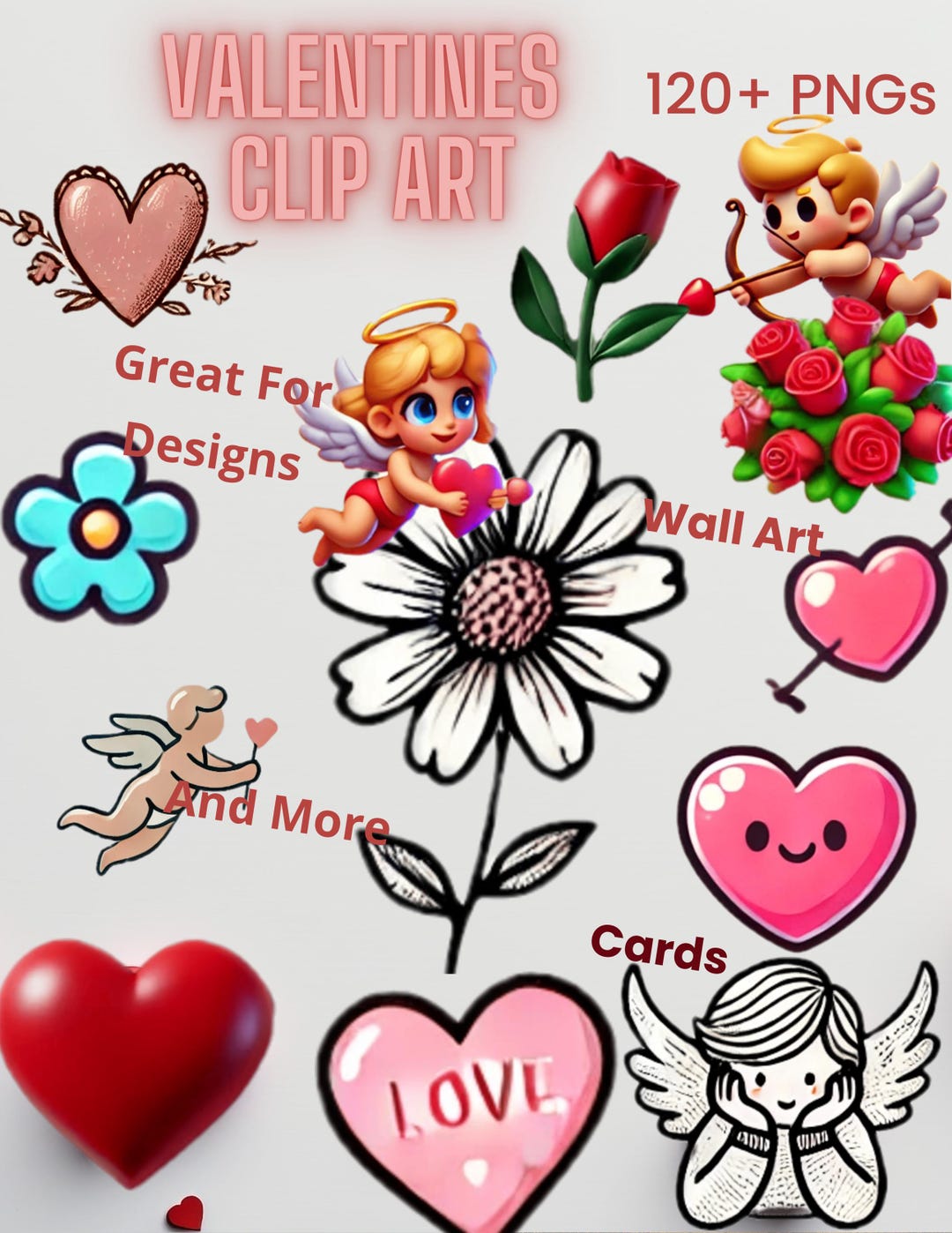 Valentine's Day Cupid & Heart PNG Clipart - Digital Download for ...