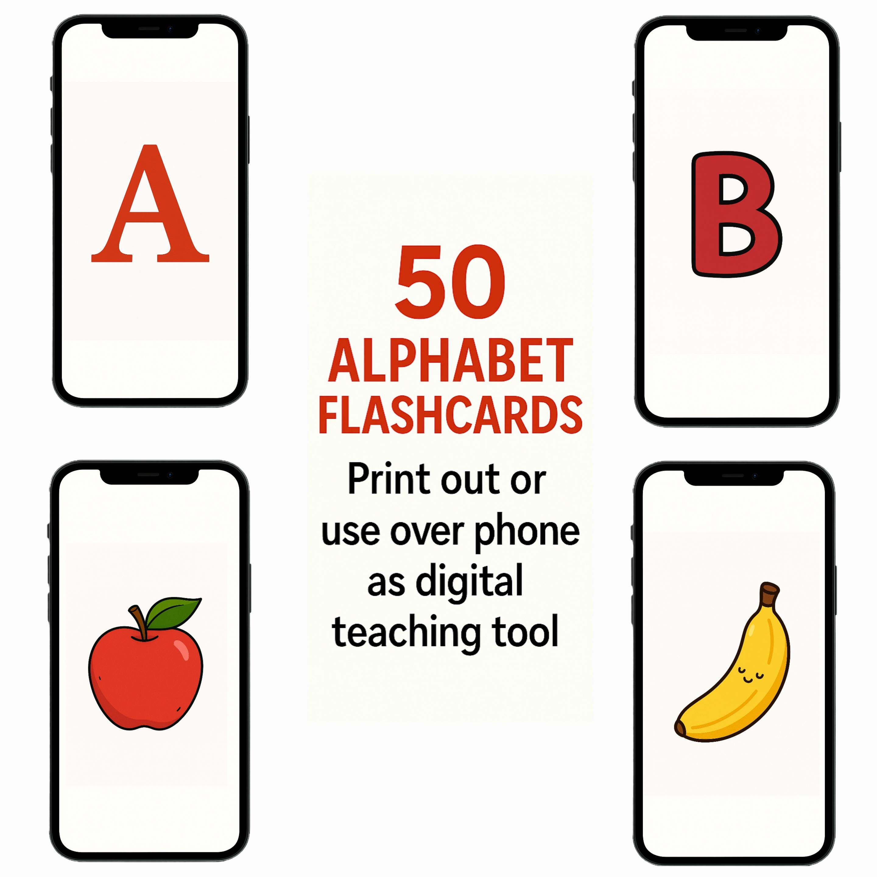 50 Alphabet Flashcards for Kids Printable and Digital Download | A to Z ...