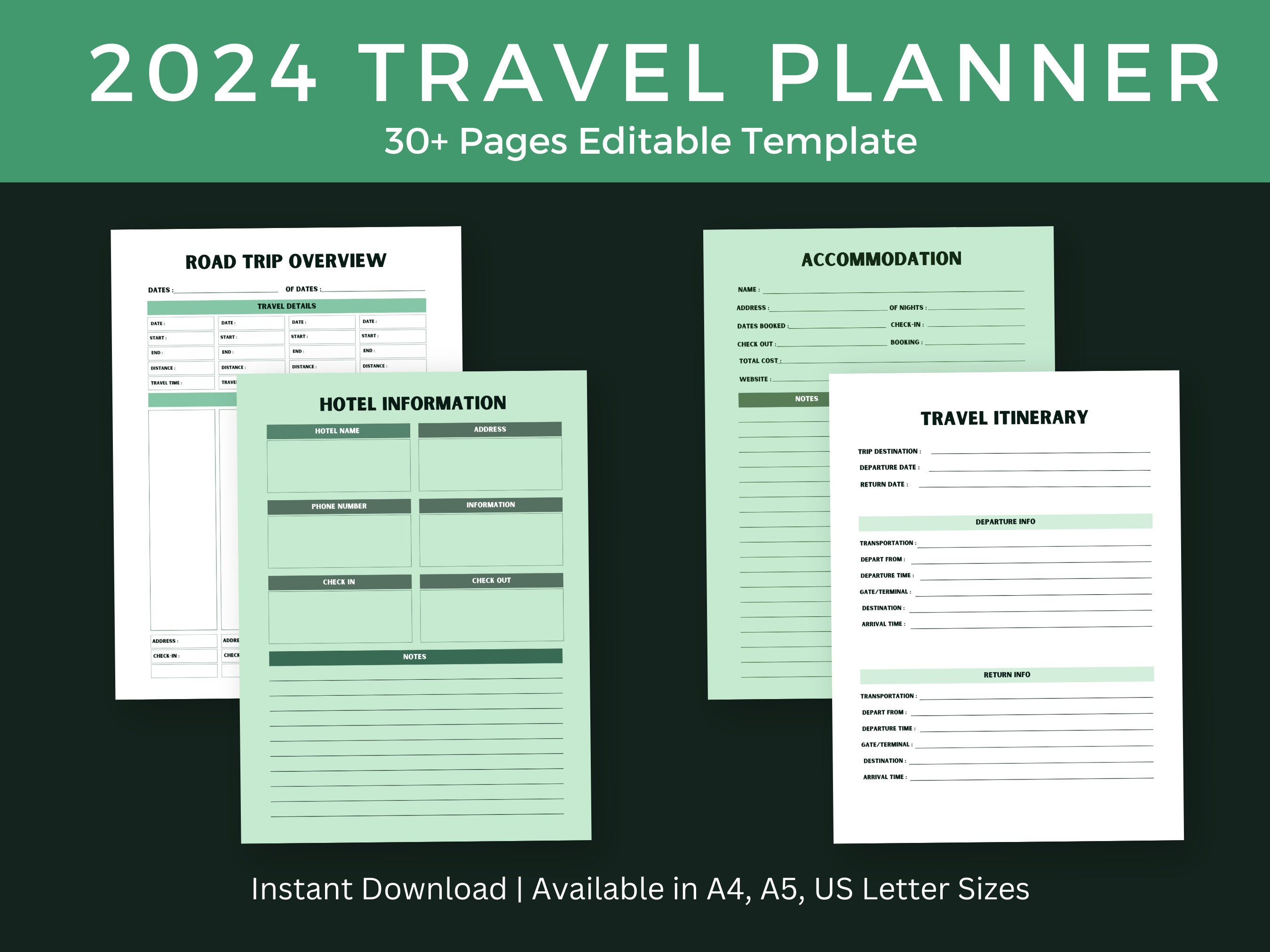 Travel Planner 2024, Travel Itinerary, Travel Organizer, Digital Travel ...