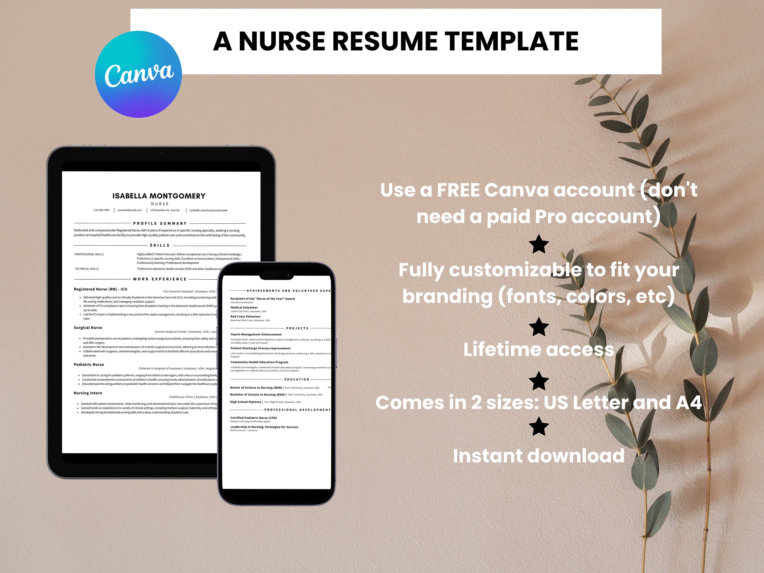 Nurse Resume Template, Resume Template, Simple Resume Template, Nursing ...