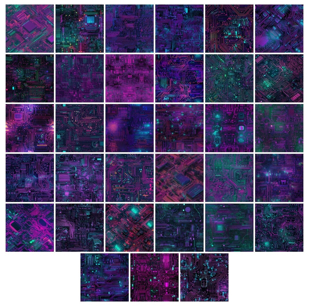 Set 2 of 2 - Circuit Board Neon Retro Seamless Repeating Tile Images ...